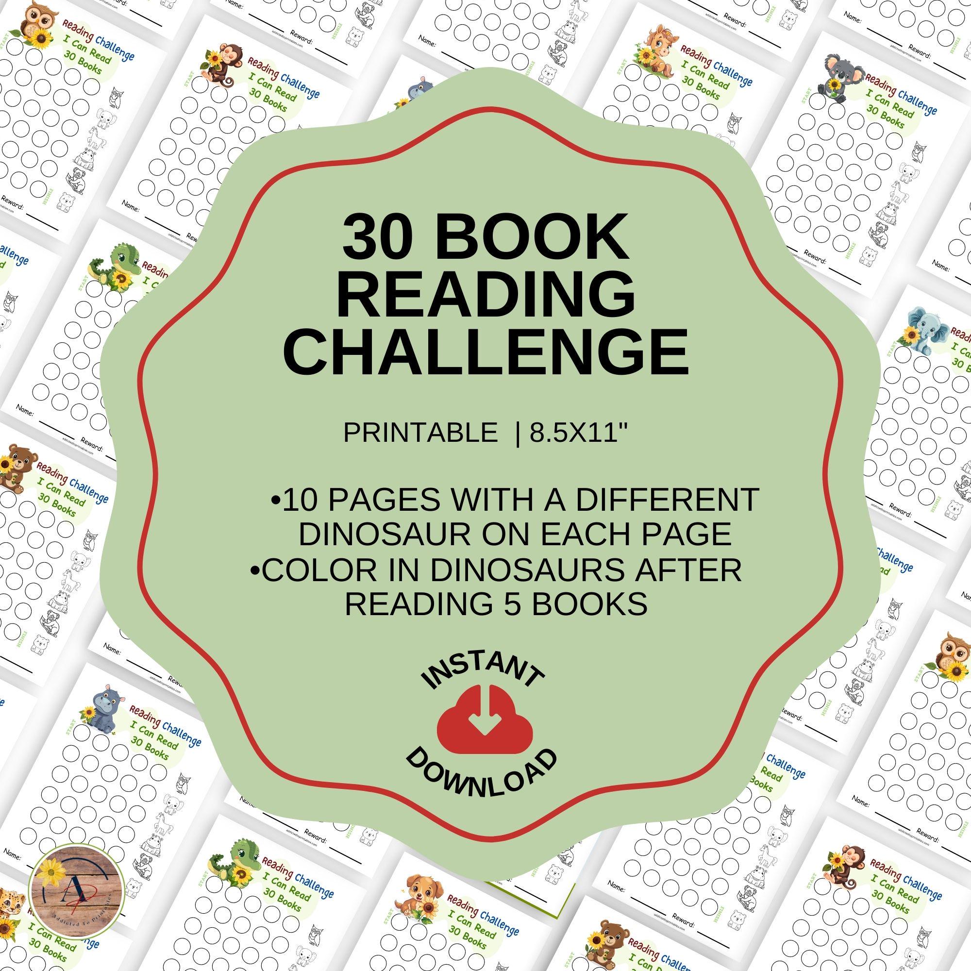 Printable Kid's Cute Animal 30 Book Reading Challenge | Cute Reading ...