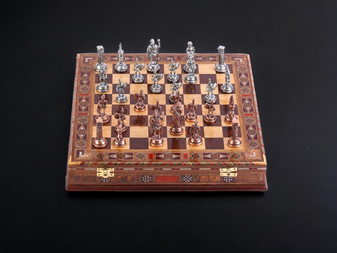 Antique-inspired Roman Chess Set With Handcrafted Solid Wood Board - Etsy