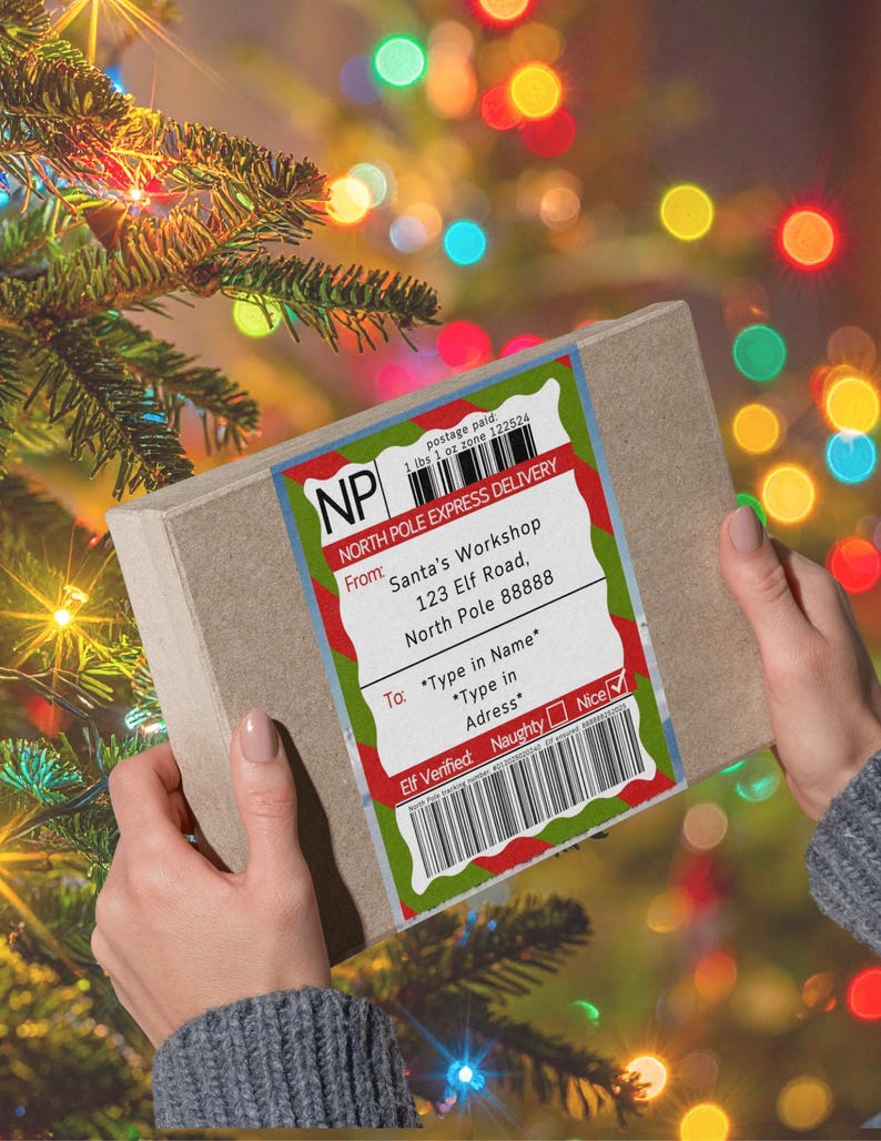 North Pole Postage Label Template - Etsy