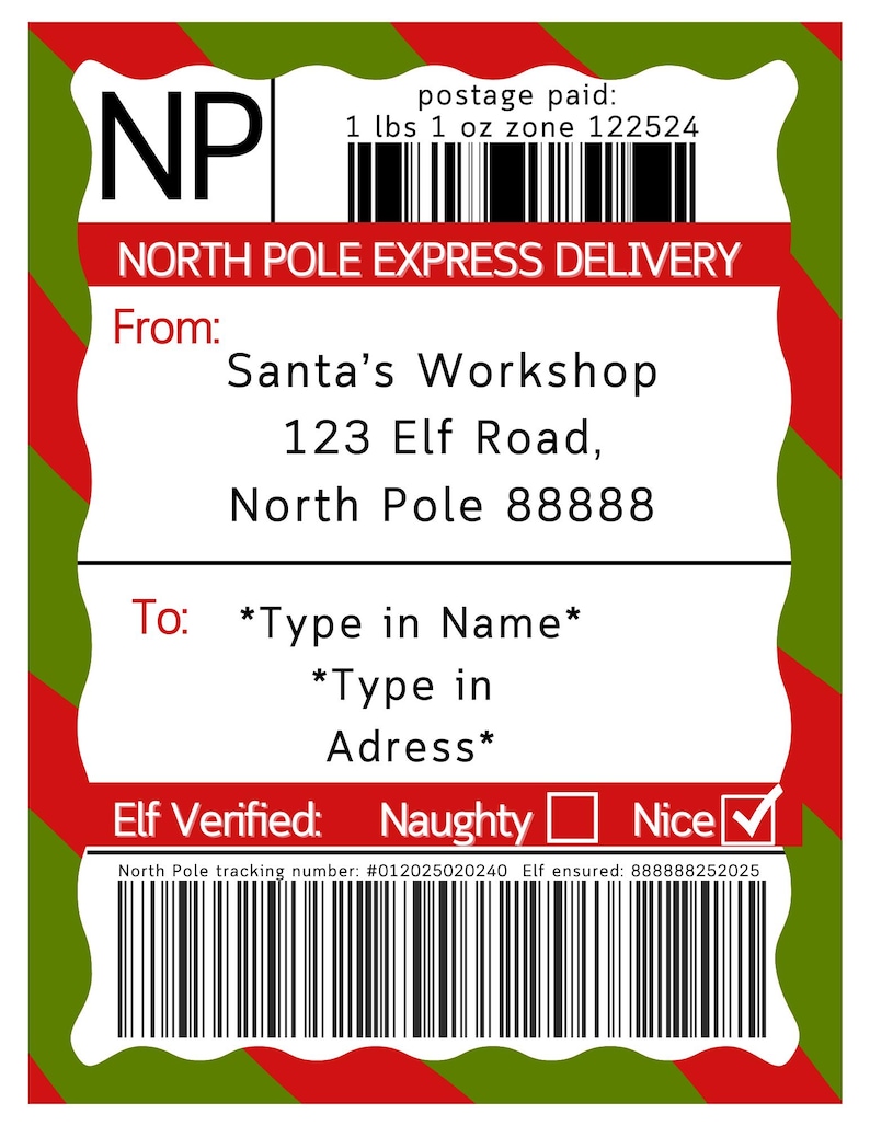 North Pole Postage Label Template - Etsy