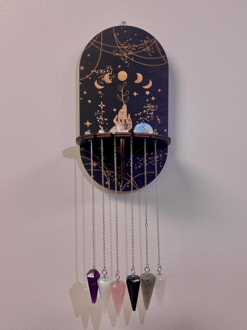 Wood Crystal Shelf Moon Altar Shelf for Pendulum Display Boho Butterfly ...