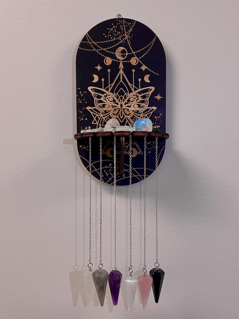 Wood Crystal Shelf Moon Altar Shelf for Pendulum Display Boho Butterfly ...