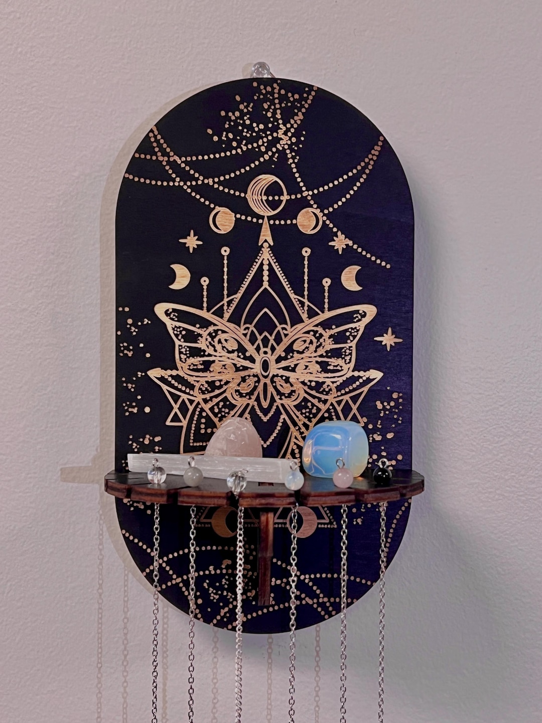 Wood Crystal Shelf Moon Altar Shelf for Pendulum Display Boho Butterfly ...