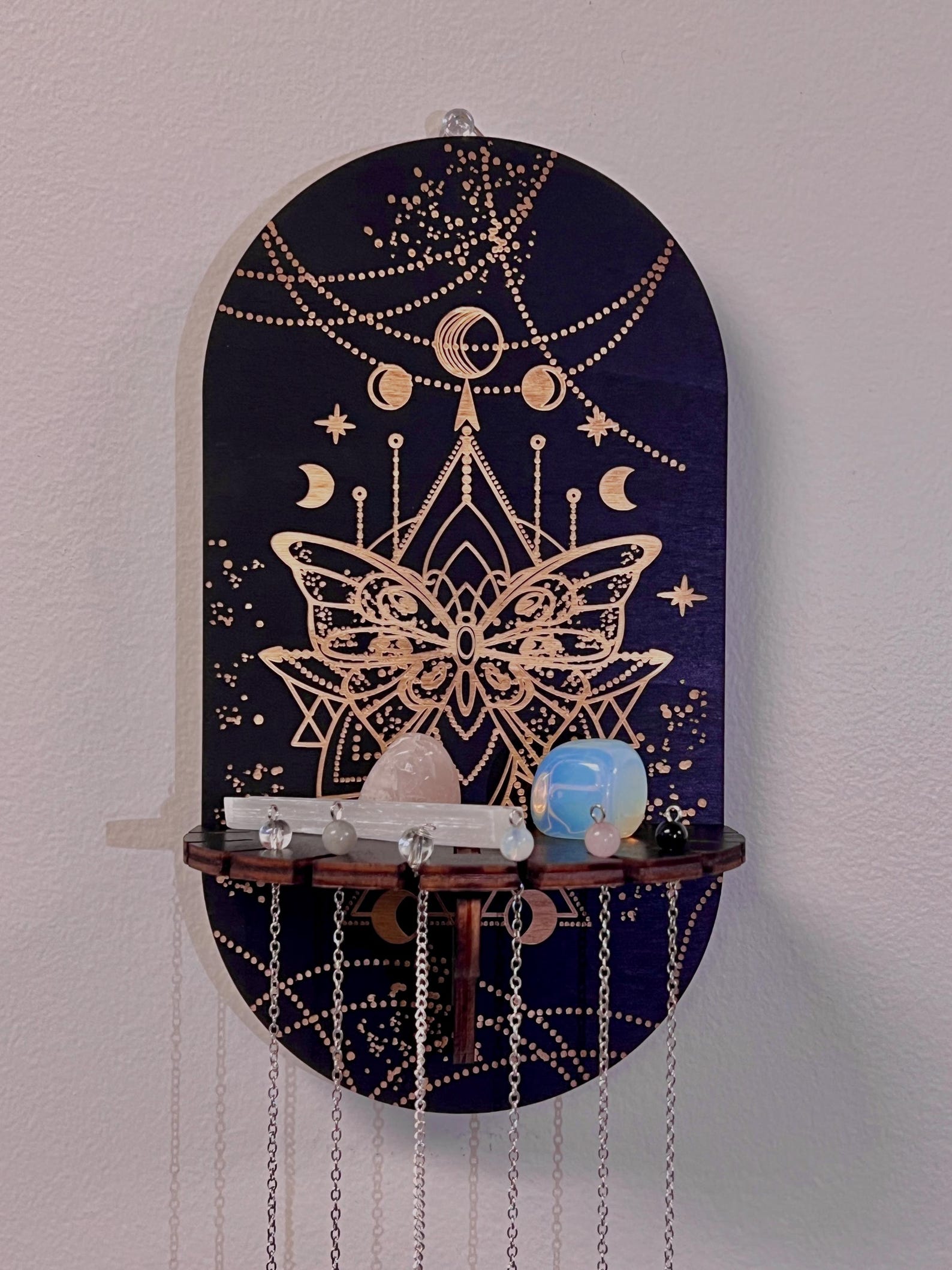 Wood Crystal Shelf Moon Altar Shelf for Pendulum Display Boho Butterfly ...