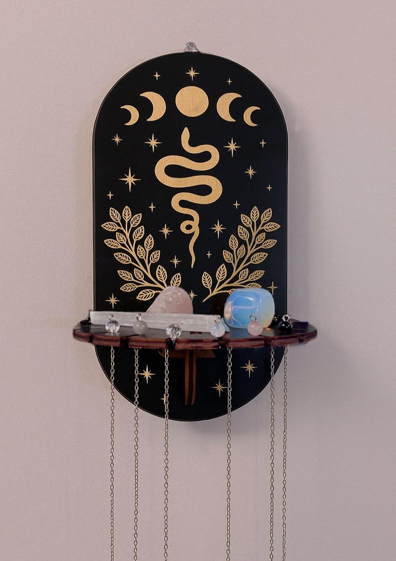 Wood Crystal Shelf Moon Altar Shelf for Pendulum Display Boho Butterfly ...
