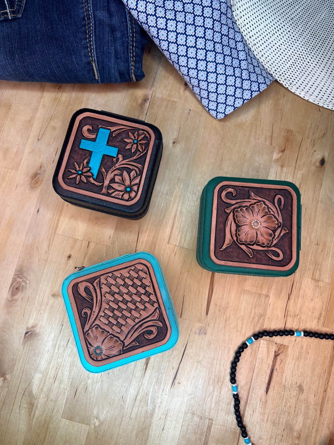 Tooled Leather Jewelry Case, Leather Travel Jewelry Box, Western ...