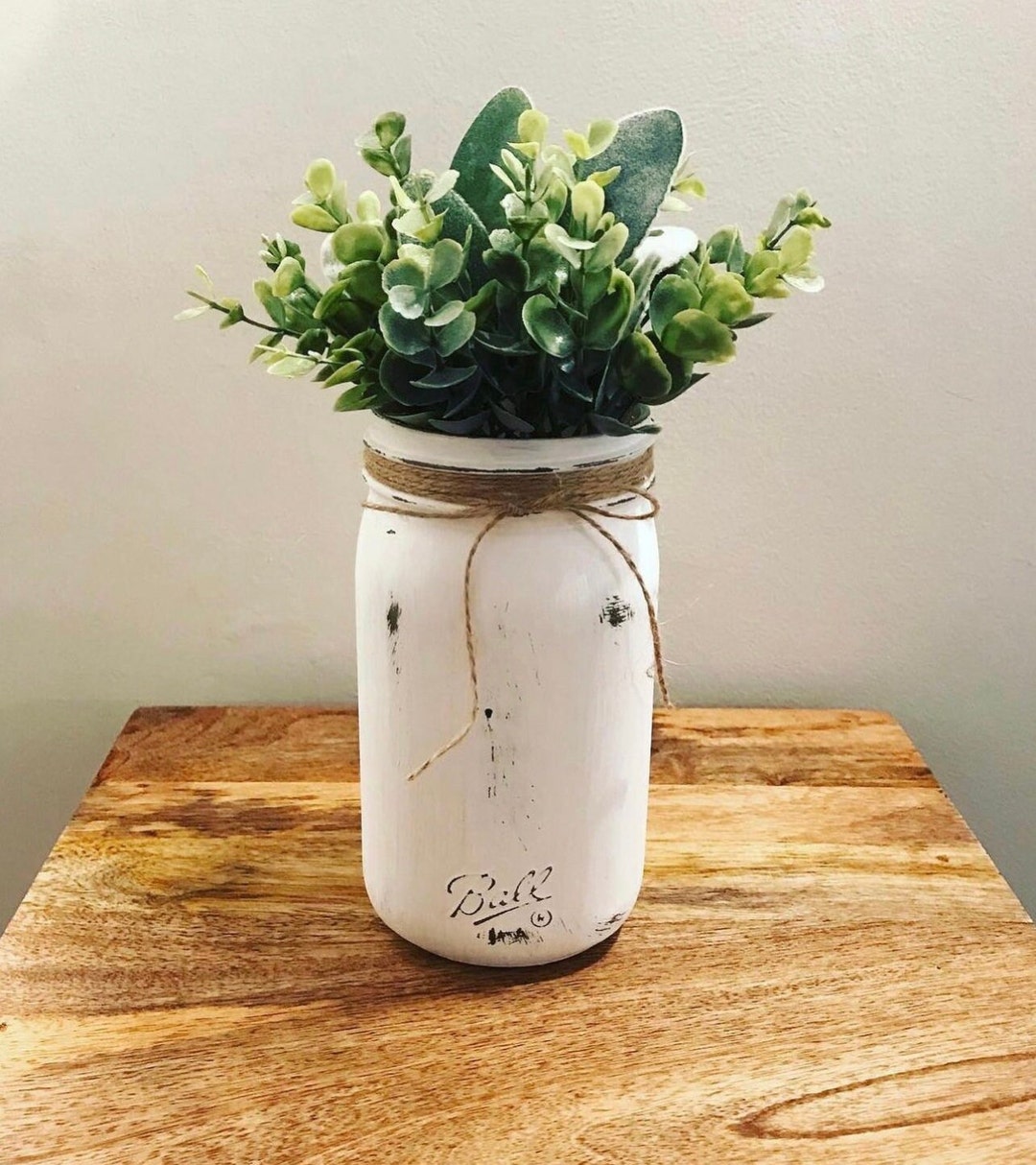 Distressed Mason Jar With Greenery - Etsy