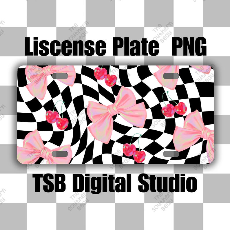 Checkered Bows and Cherries Liscense Plate PNG - Etsy