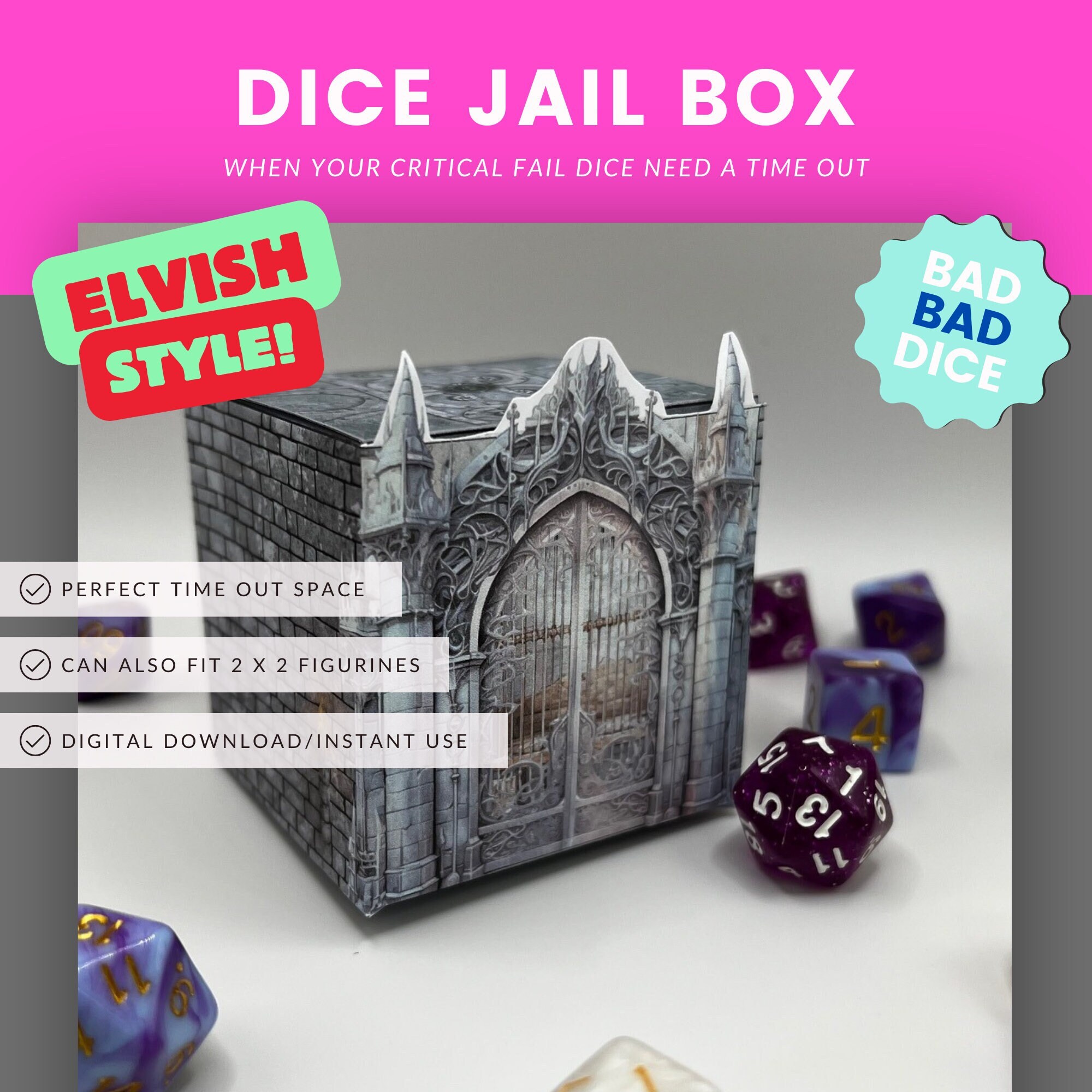 Elvish Dice Jail Box DIY Craft for TTRPG Gift With Purchase Printable ...