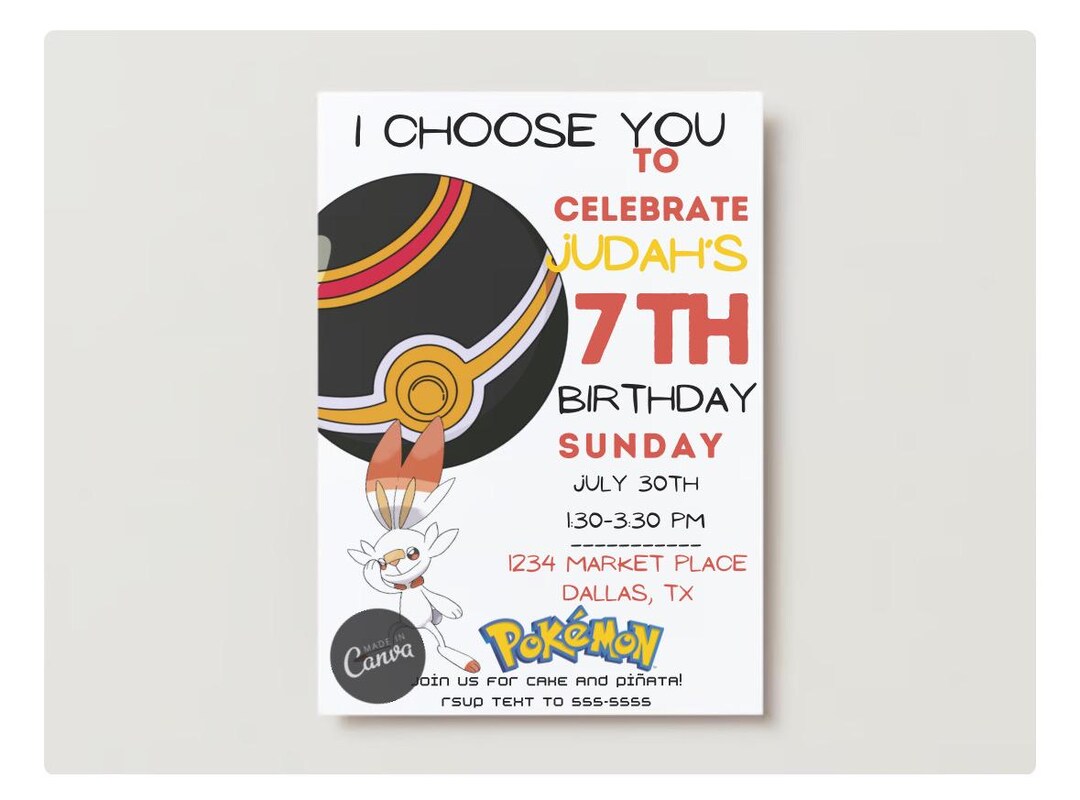 DIGITAL Pokemon Scorebunny Party Invitation Template - Etsy