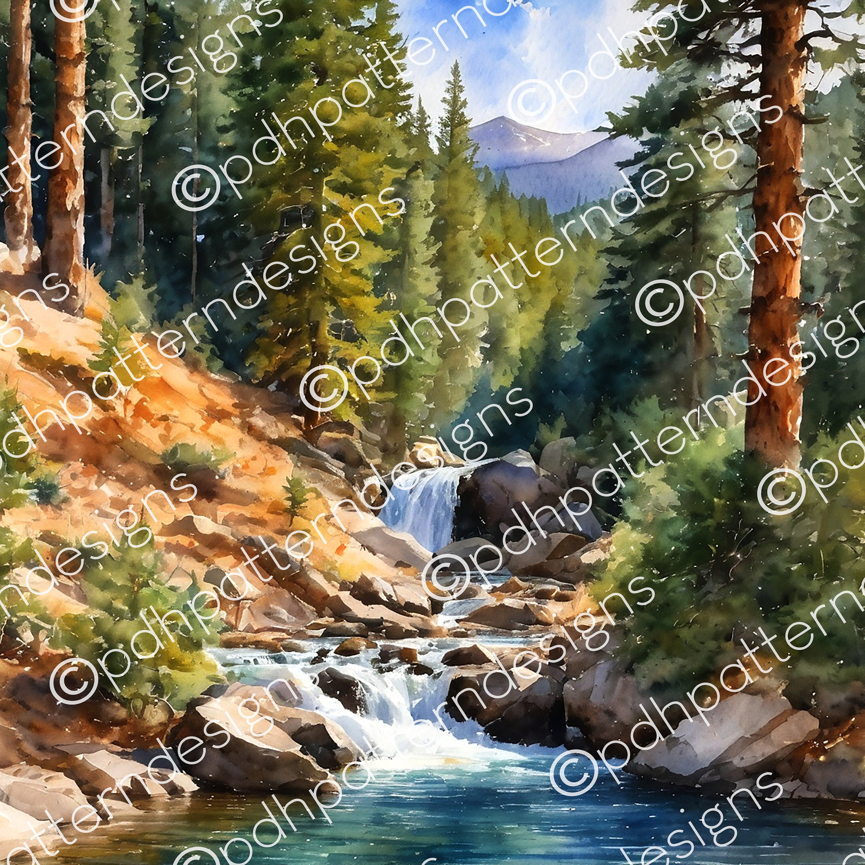 Forest Waterfalls Watercolour Background Digital Paper Set, Junk ...