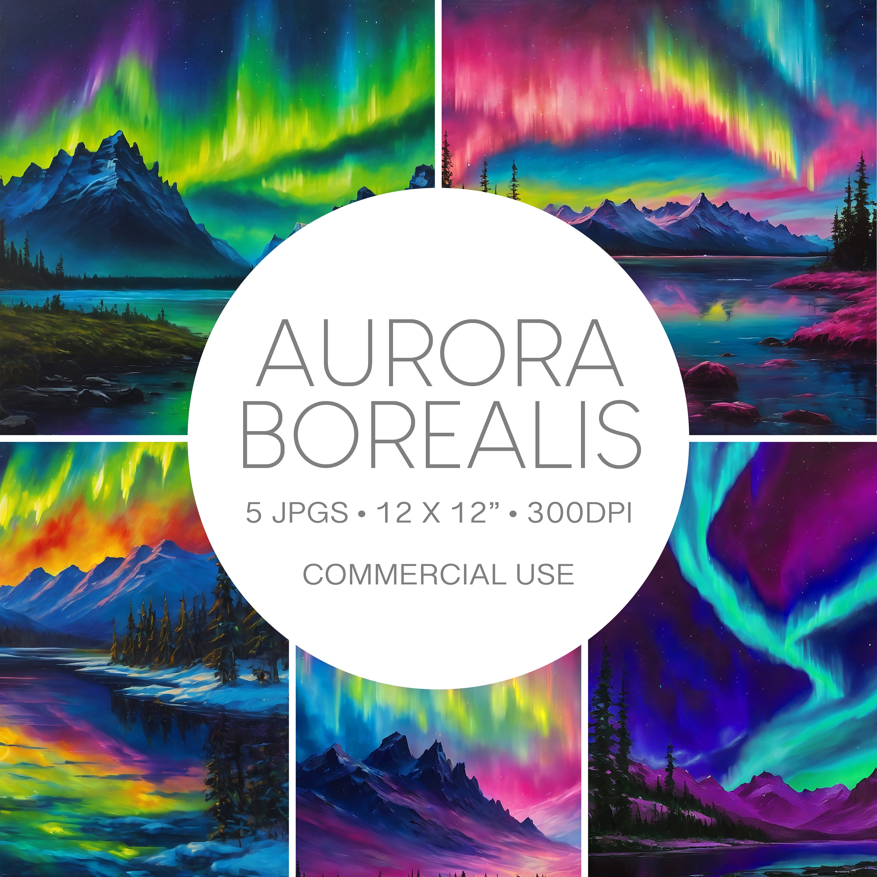 Aurora Borealis Night Sky Watercolour Digital Paper Set, Junk Journal ...