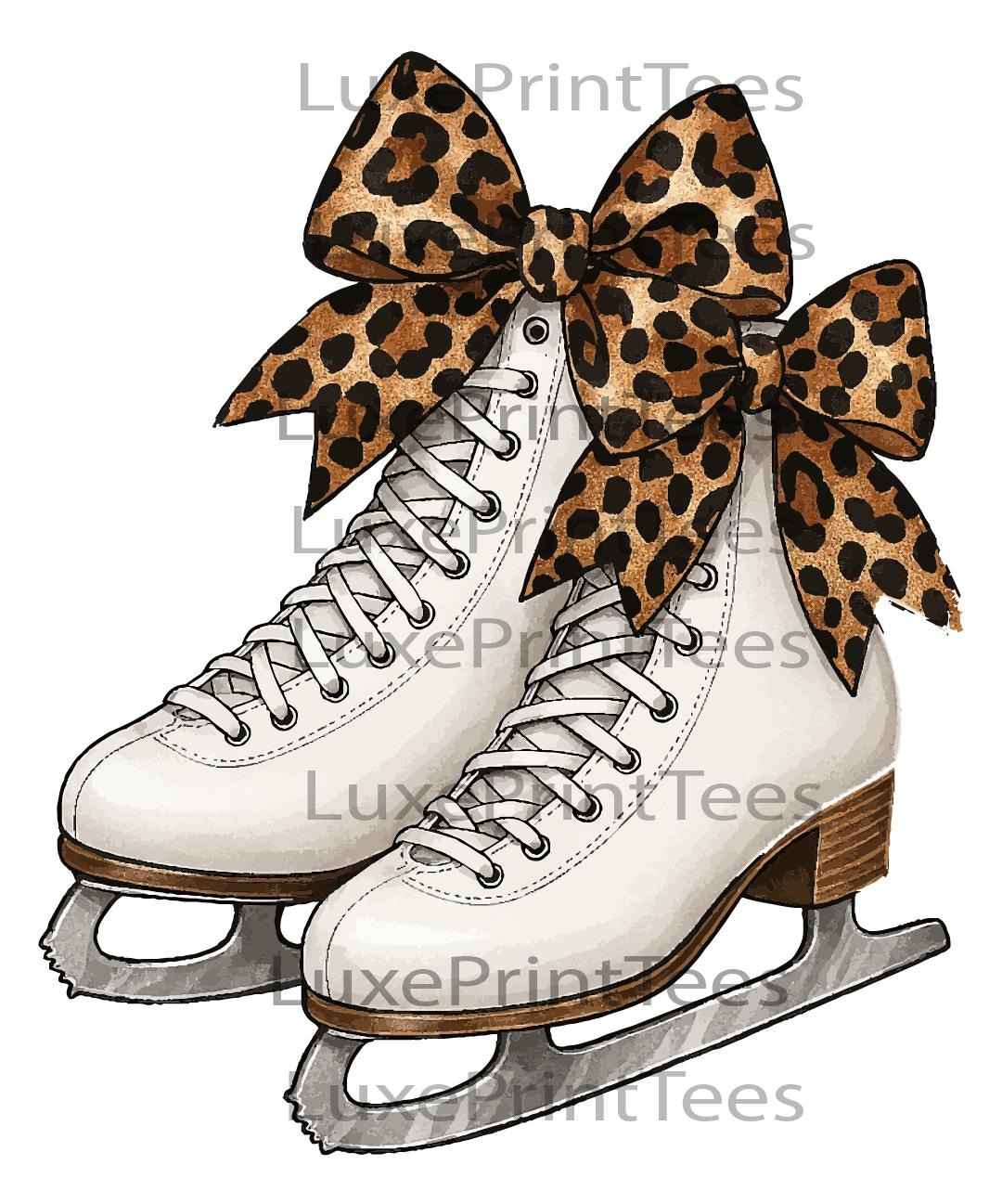 Ice Skates PNG, Leopard Bow Ice Skates Clipart, Winter Skating PNG ...