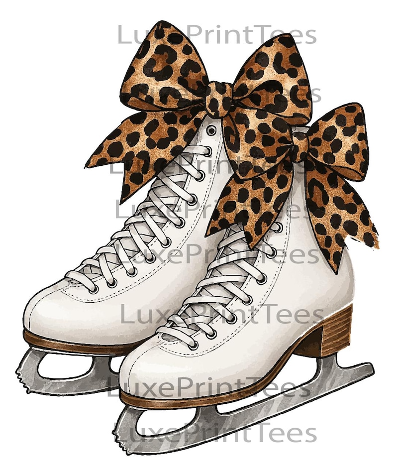 Ice Skates PNG, Leopard Bow Ice Skates Clipart, Winter Skating PNG ...