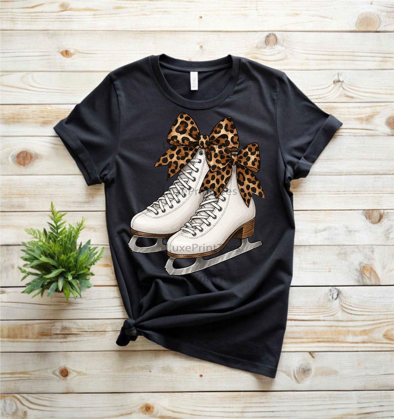 Ice Skates PNG, Leopard Bow Ice Skates Clipart, Winter Skating PNG ...