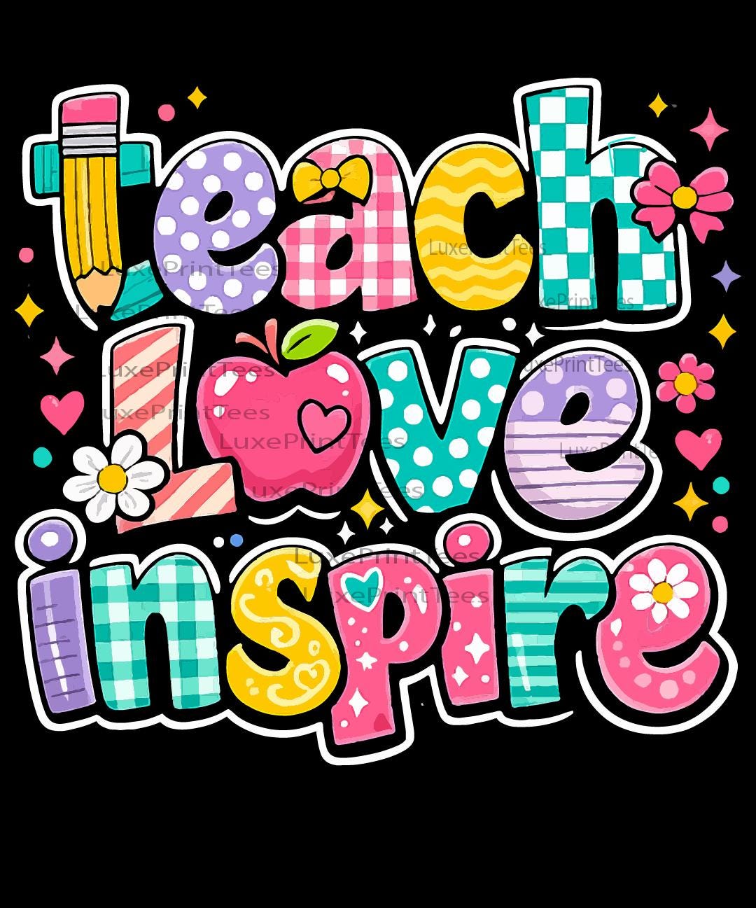 Teach Love Inspire PNG, Teacher Shirt Design, Preppy Bubble Letters ...