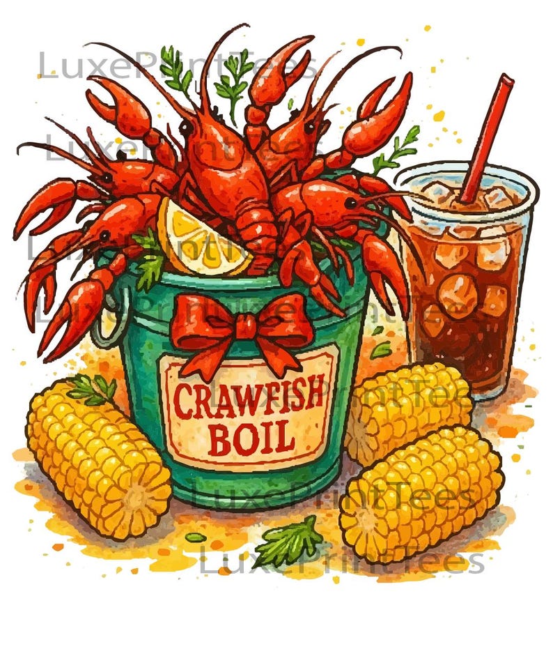 Cajun Crawfish Boil Clipart – Louisiana Seafood Party PNG for DIY ...
