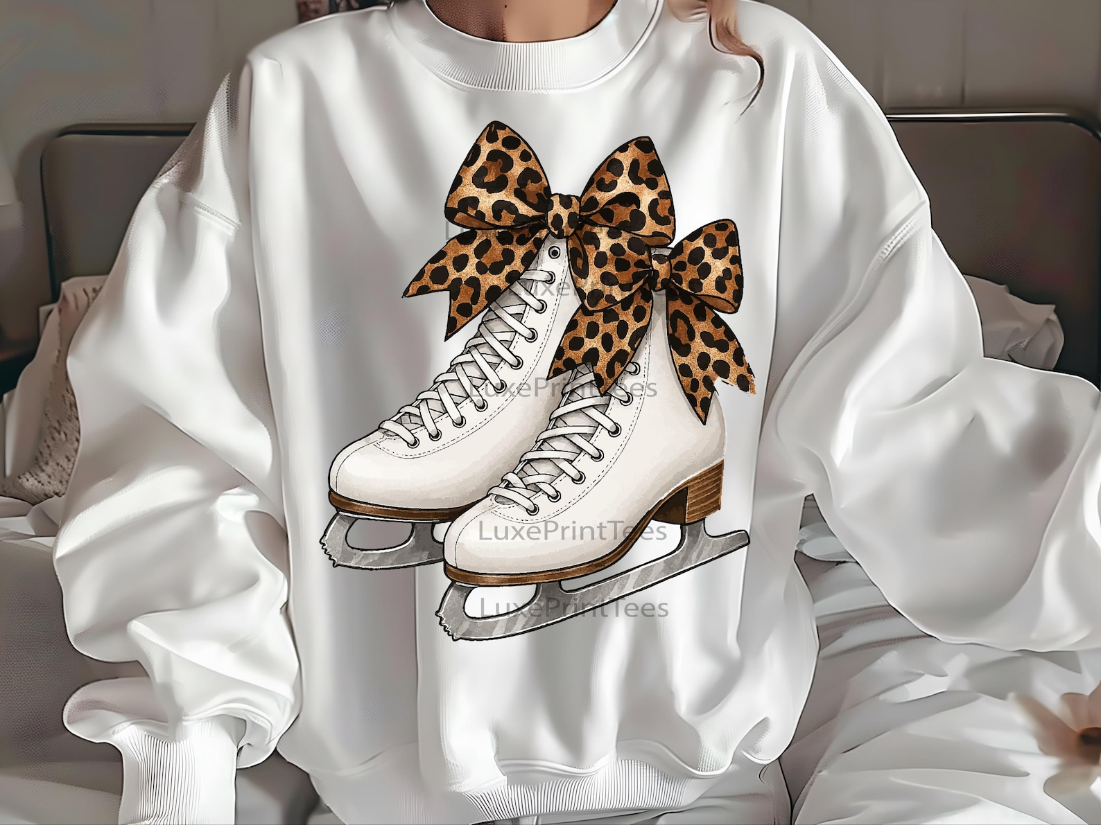 Ice Skates PNG, Leopard Bow Ice Skates Clipart, Winter Skating PNG ...