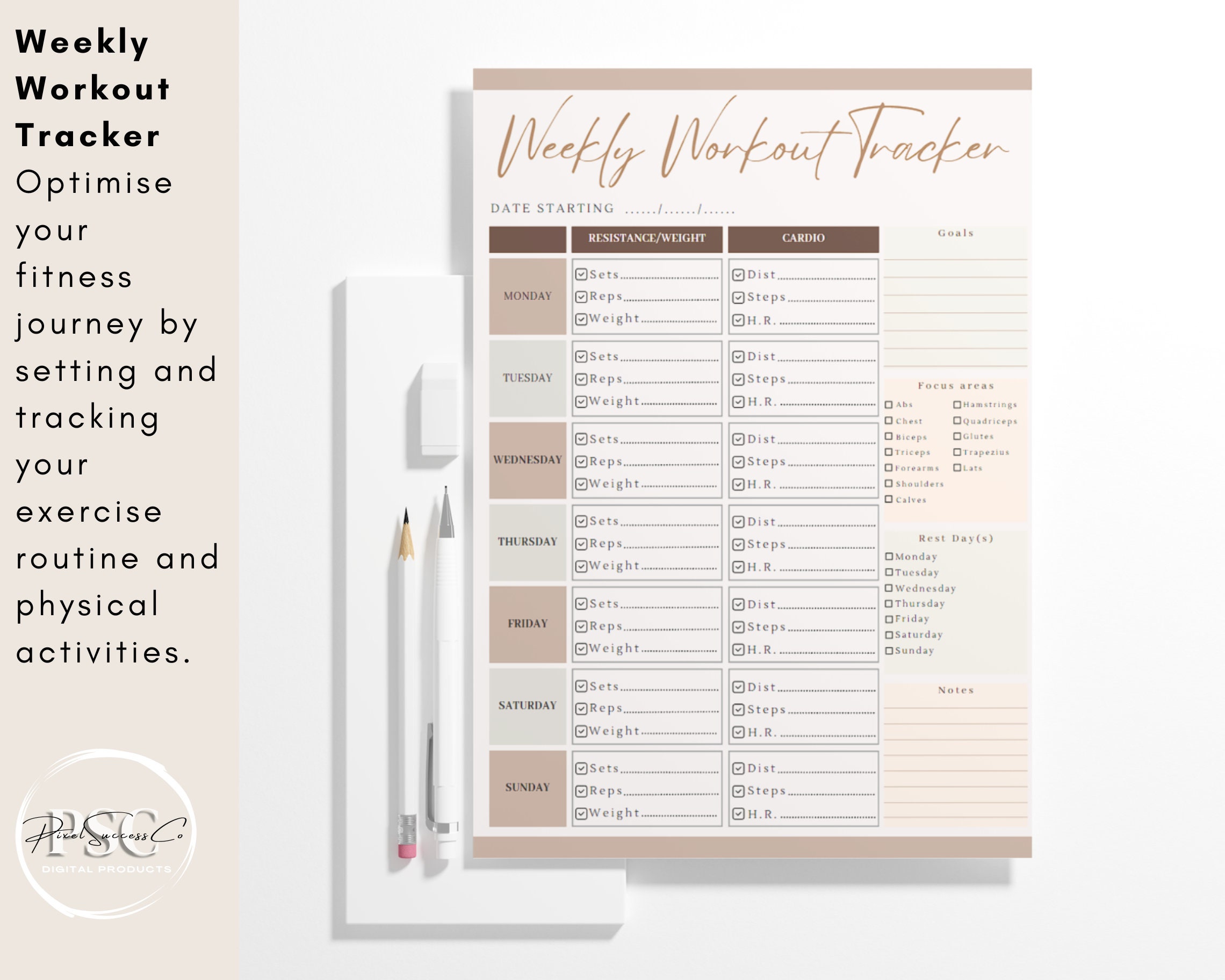 Printable Weekly Health and Fitness Planner, Instant Download PDF ...