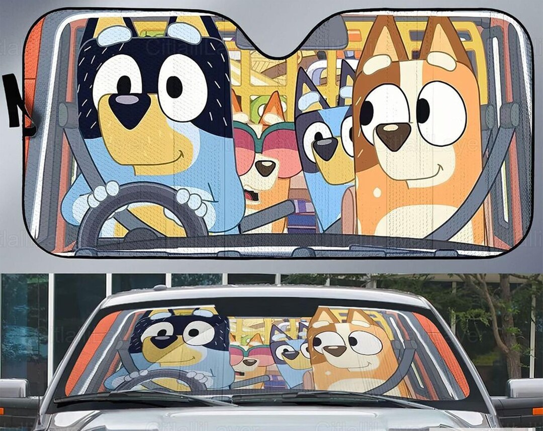 Funny Bluey Dad Cartoon Auto Sun Shade, Bluey Dad Car Sun Shade, Car ...