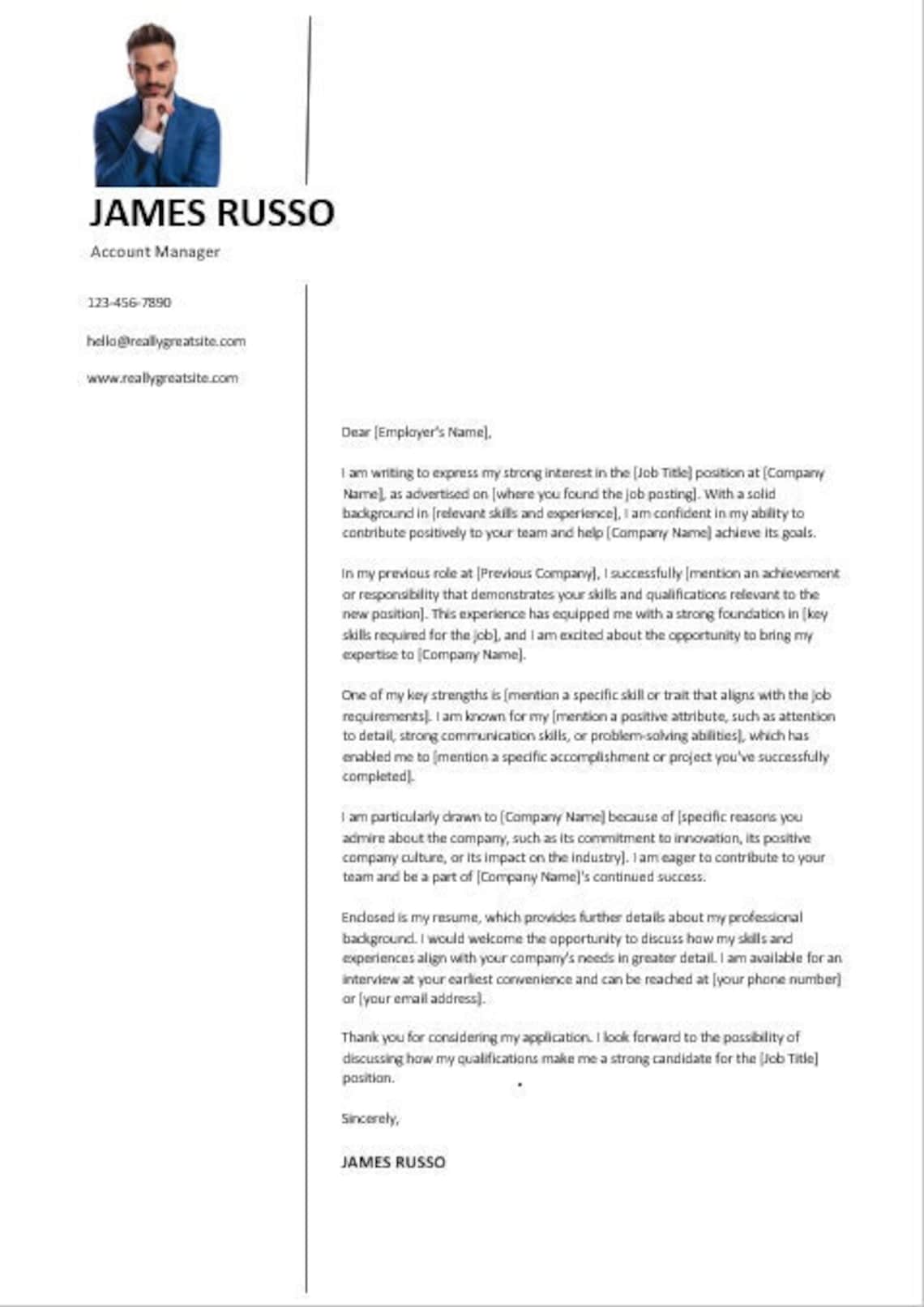 Cover Letter TEMPLATE - EDITABLE Resume Word Document. - Etsy