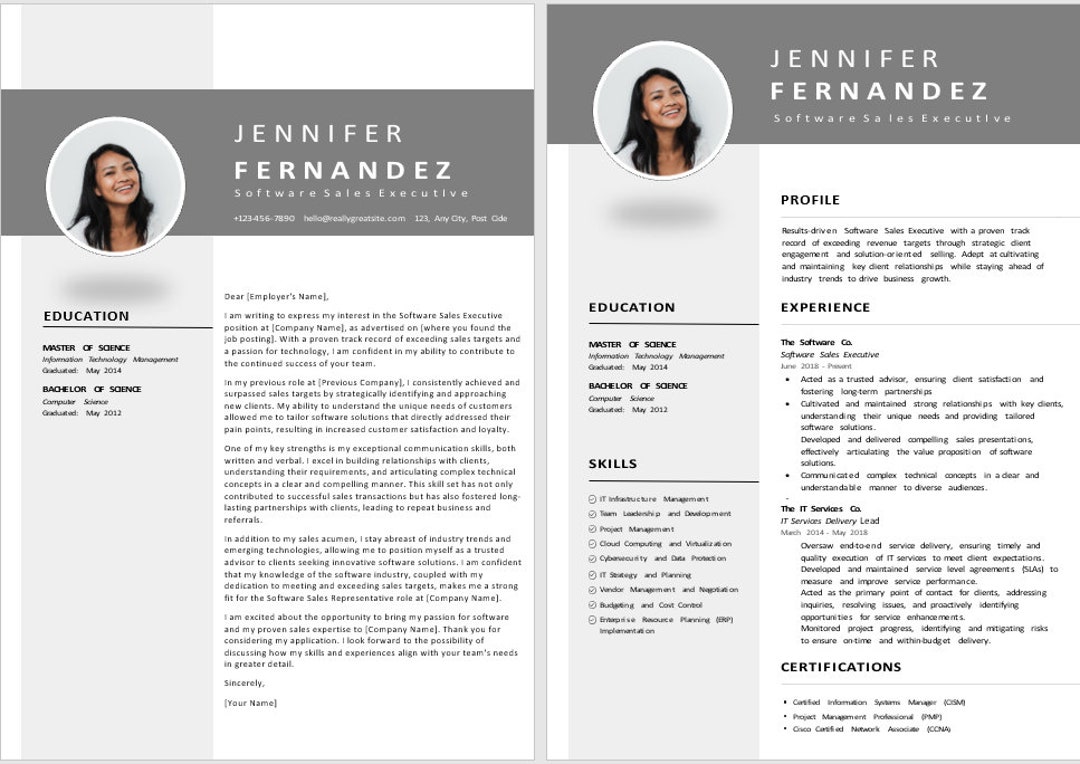 CV and Cover Letter TEMPLATE - EDITABLE Resume Word Document ...