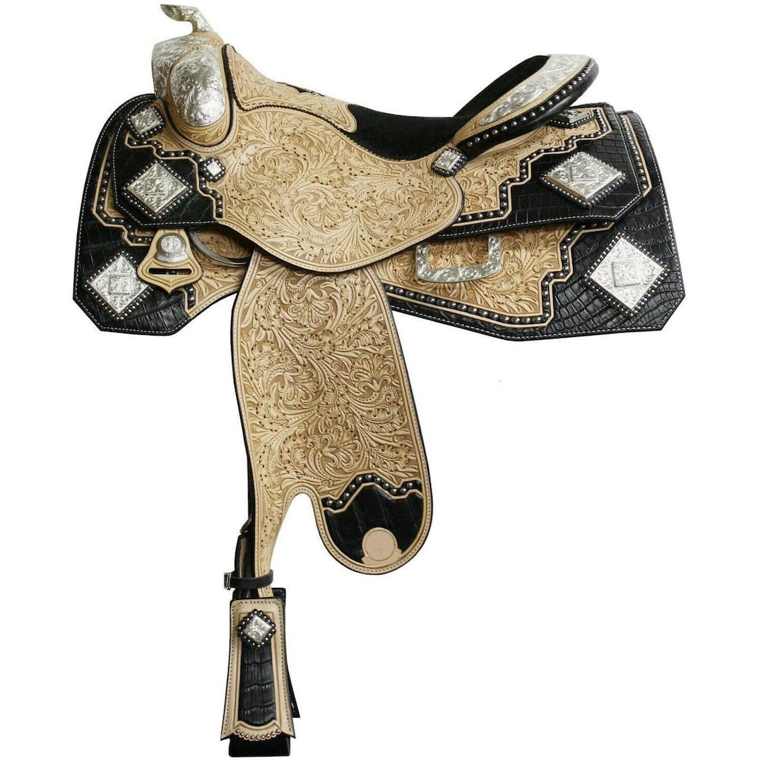 21 Inch Western Show Saddle Light Leather Hand Tooling Engraved Silver ...