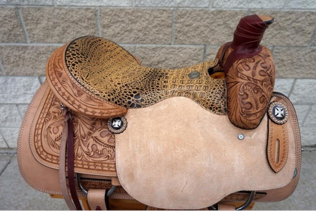 20 Inch Draft Horse Wide Tree Roper Saddle Western Hand Tooling Leather ...