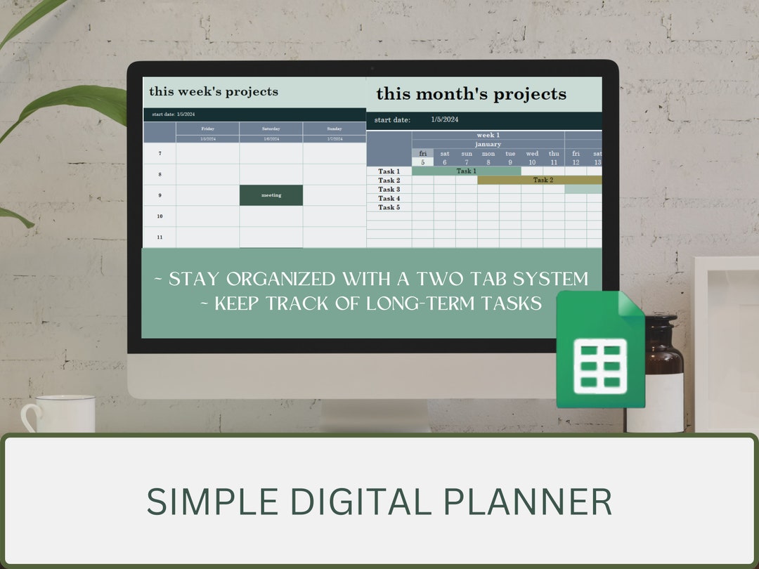 Super Simple Digital Planner With Task Tracker Gantt Chart Daily/weekly ...