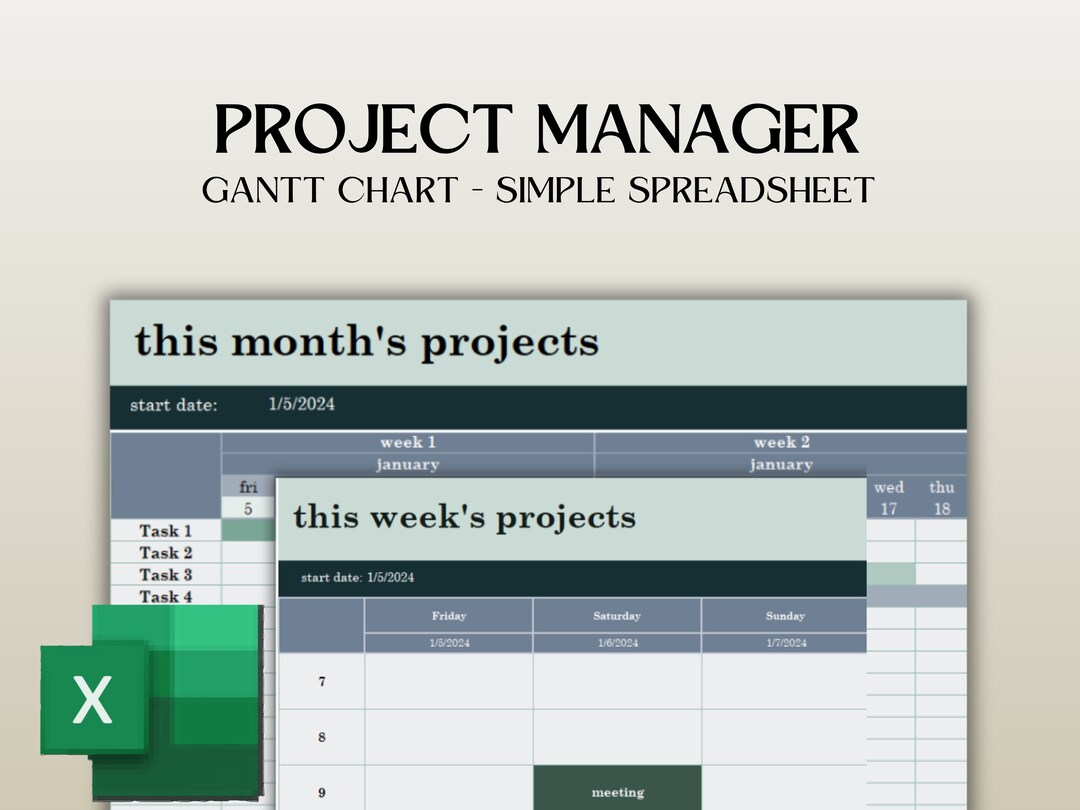 Super Simple Digital Planner With Task Tracker Gantt Chart Daily/weekly ...