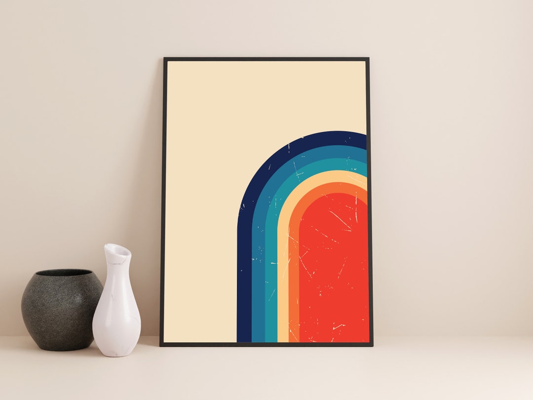 Retro Rainbow Printable Artwork, Retro Wall Décor, Abstract Colourful ...