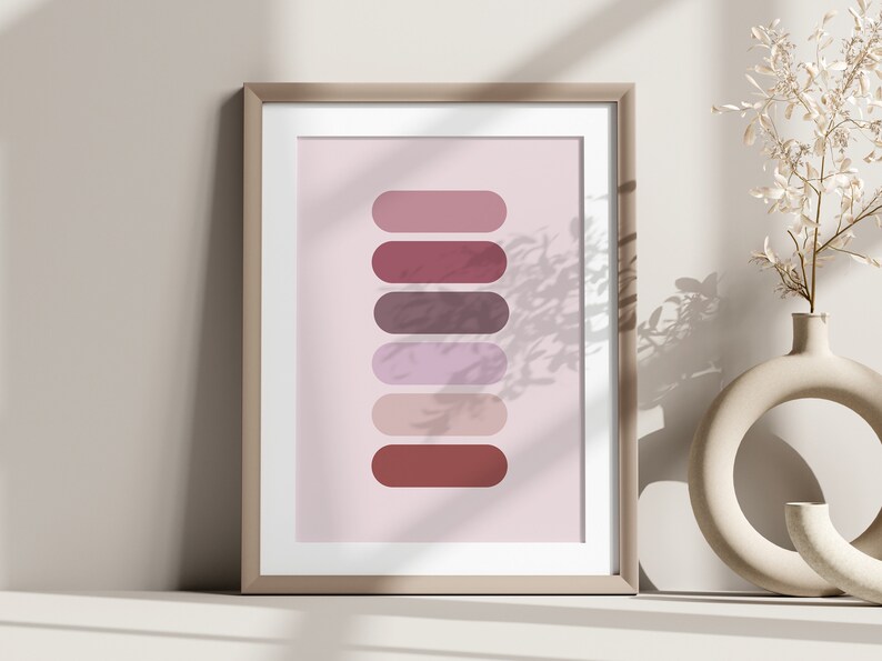 Pink Shades Chart, Colour Samples Printable Art, Modern Colourful Wall ...