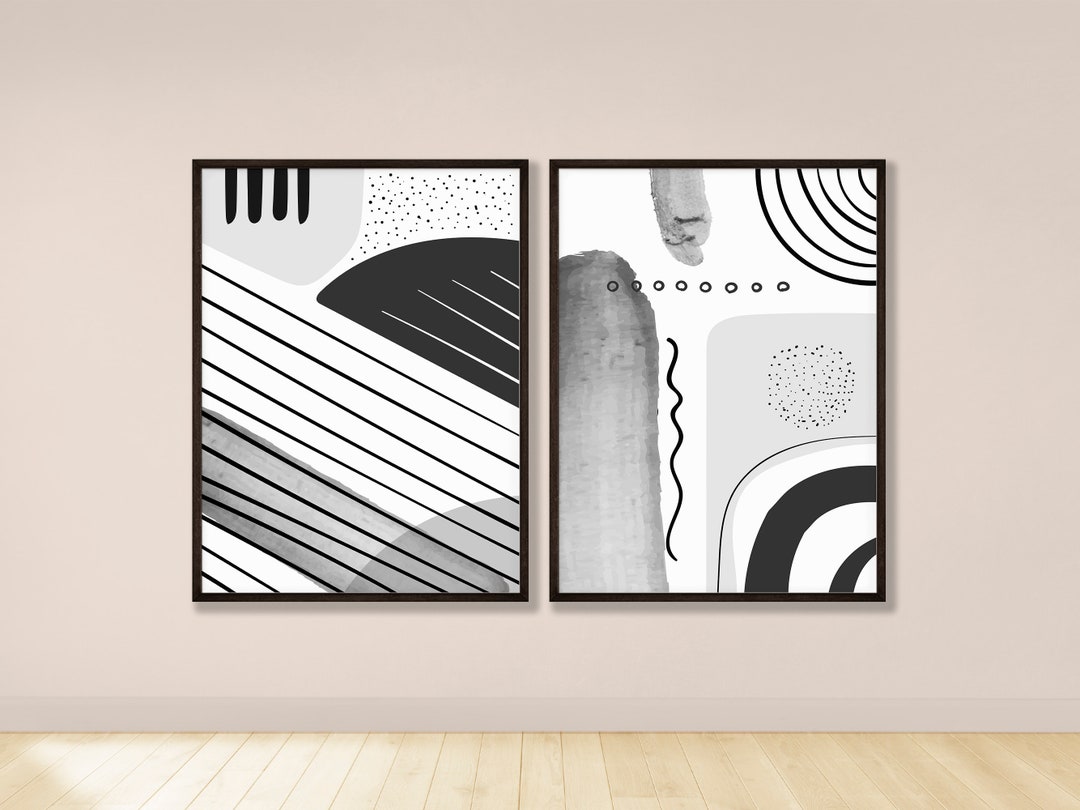 Black and White Abstract Prints, Printable Wall Art, Watercolour ...
