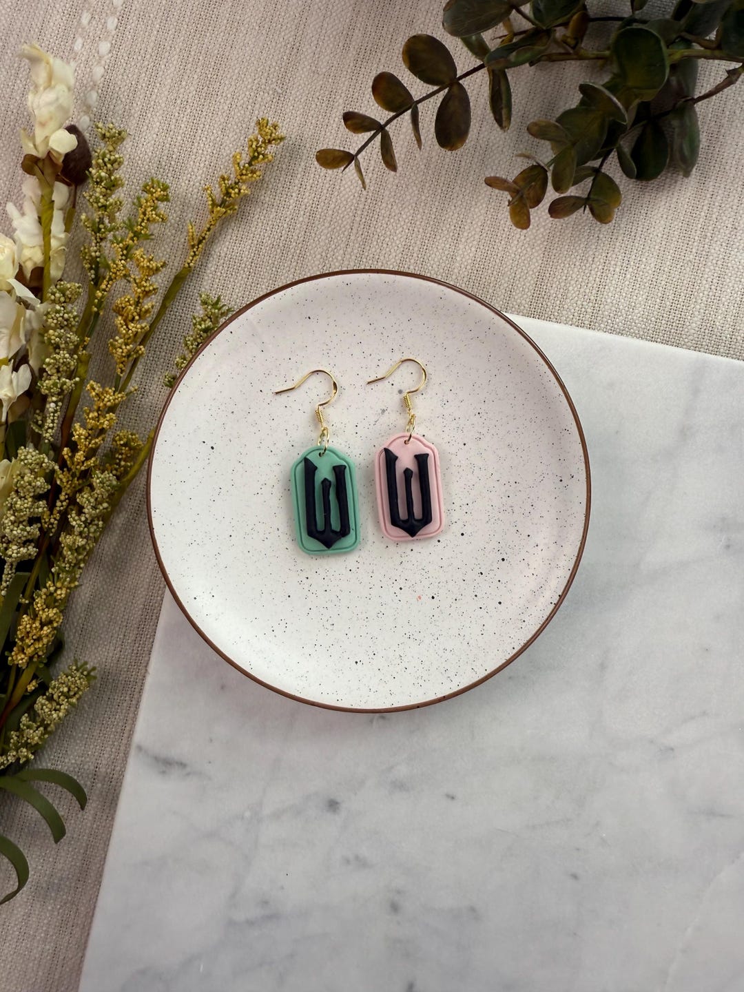 Wicked Inspired Earrings Handmade From Polymer Clay, Pink and Green W ...