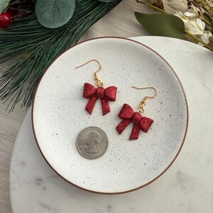 Holiday Bow Clay Earrings, Christmas Red Green or White Bow Earrings ...