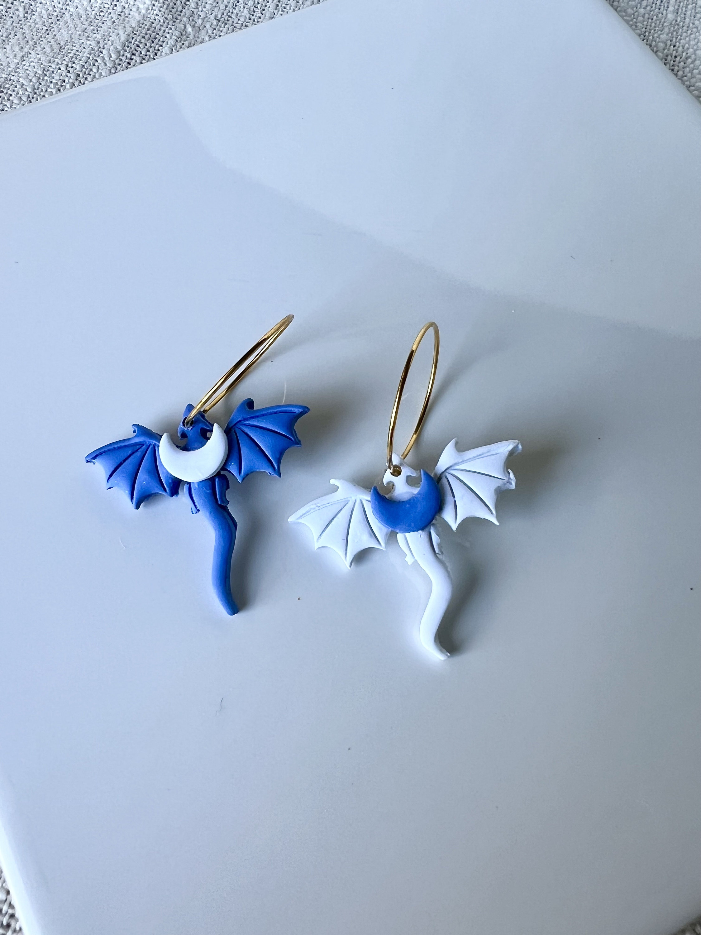 White and Blue Dragon Earrings, Mini Dragons, Dragon Clay Earrings ...