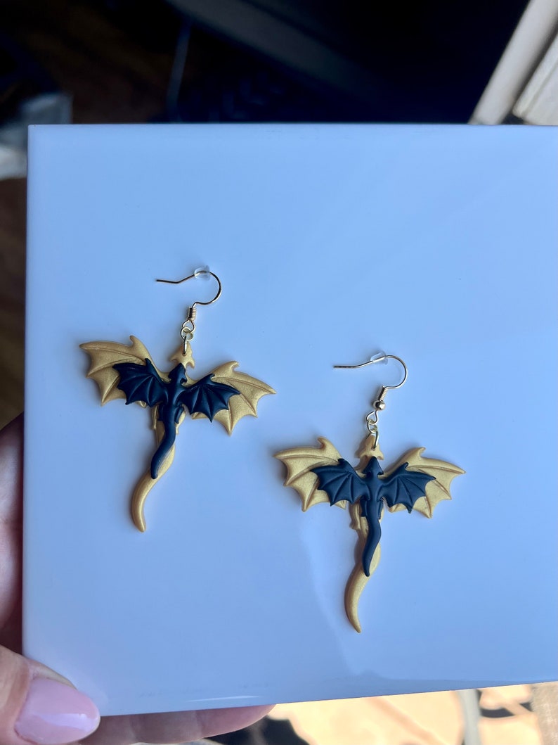 Dragon Earrings, Black and Gold Dragon Earrings, Celestial Earrings, Fantasy Earrings, Dragon ...