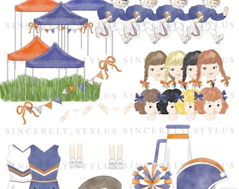 FULL Set Purple and Gold Cheerleader Clipart, Watercolor Cheer Clipart ...
