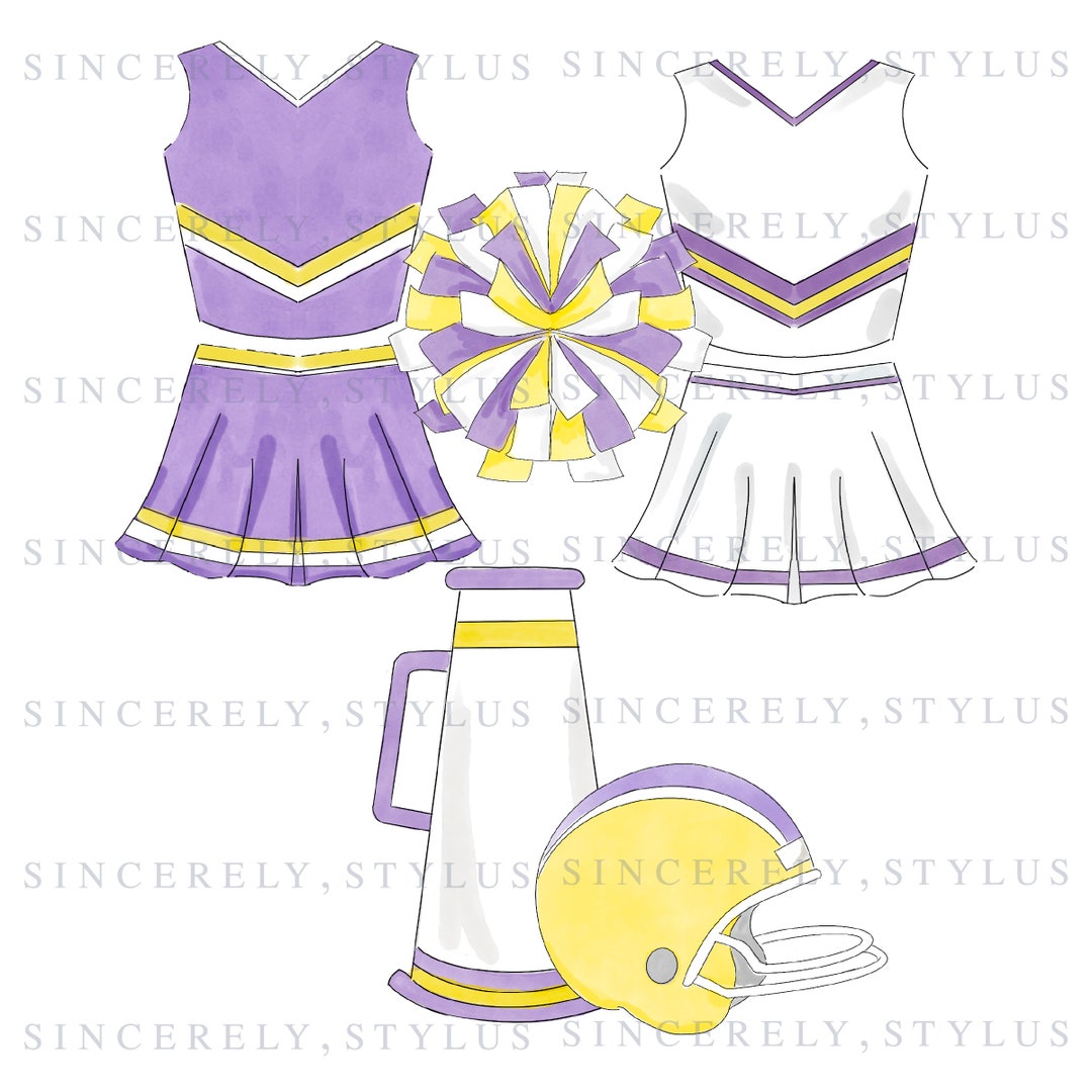 Purple and Gold Cheerleader Clipart, Watercolor Cheer Clipart, Football ...