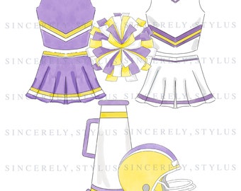 FULL Set Purple and Gold Cheerleader Clipart, Watercolor Cheer Clipart ...