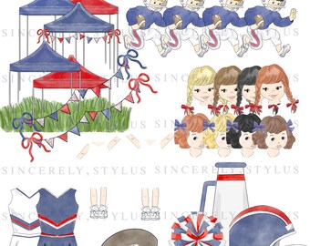 FULL Set Purple and Gold Cheerleader Clipart, Watercolor Cheer Clipart ...