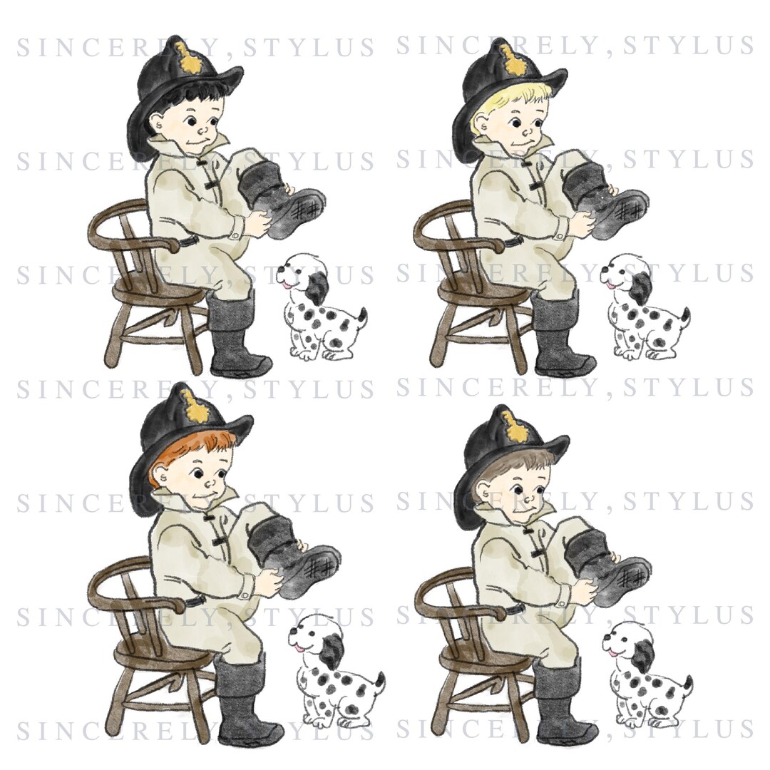 Vintage Boy Firefighter Clipart, Firefighter, Dalmation - Etsy