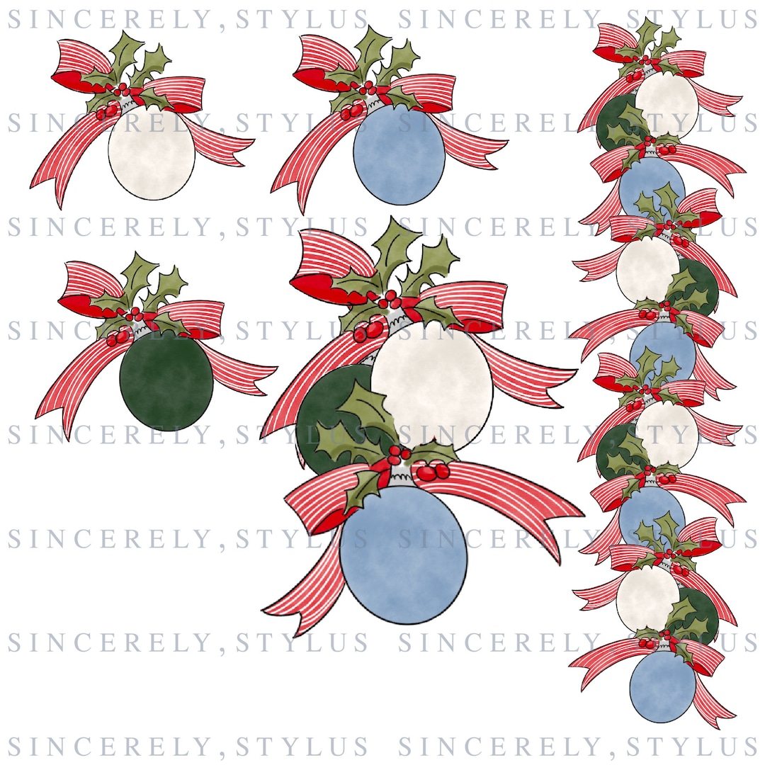 Ornament With Holly and Bow, Christmas Clipart, Watercolor Christmas ...
