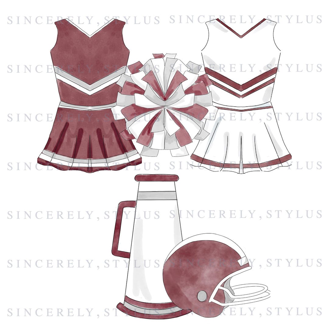 Maroon and White Cheerleader Clipart, Watercolor Cheer Clipart ...