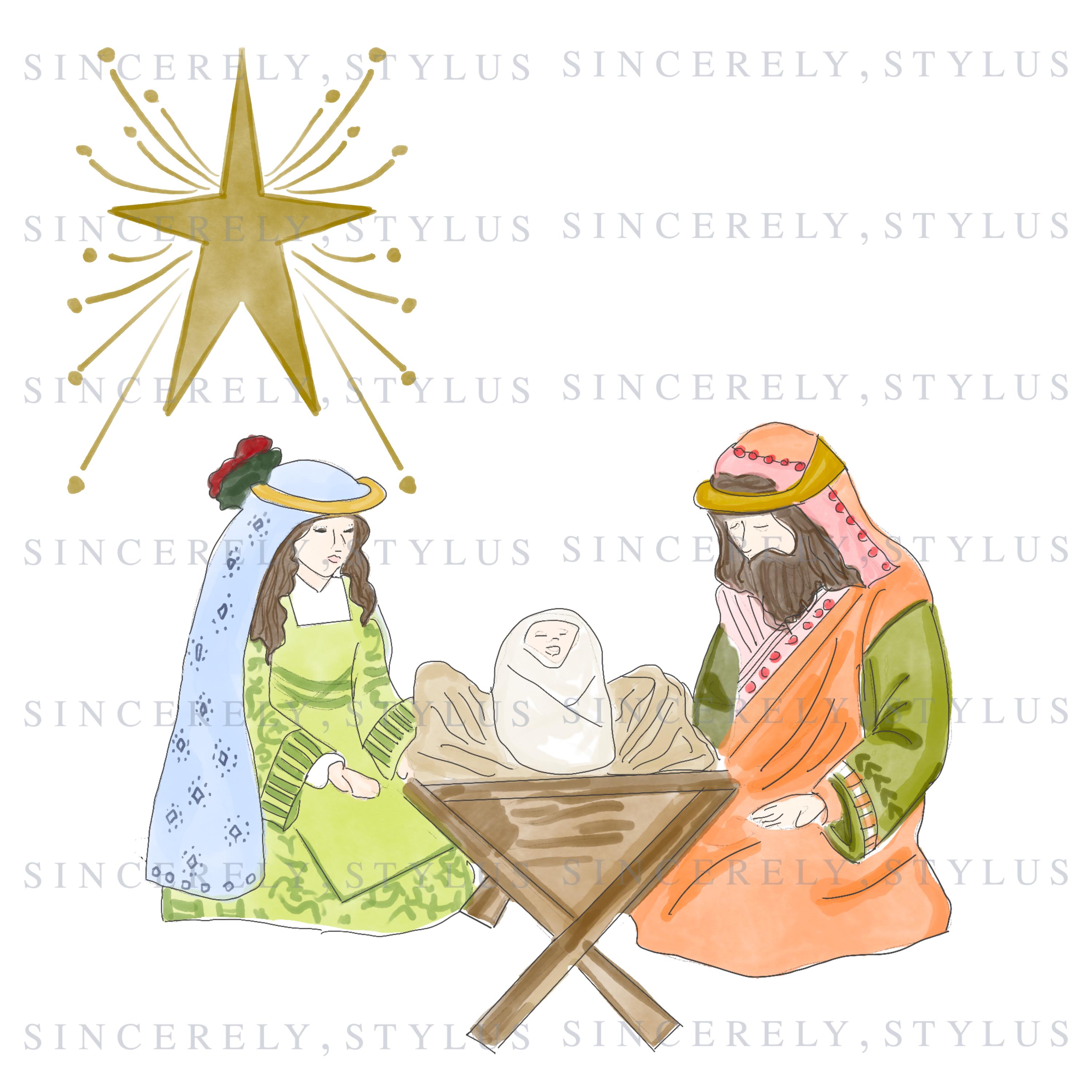 Hand Drawn Nativity, Nativity Clipart, Christmas Clipart, Whimsical ...