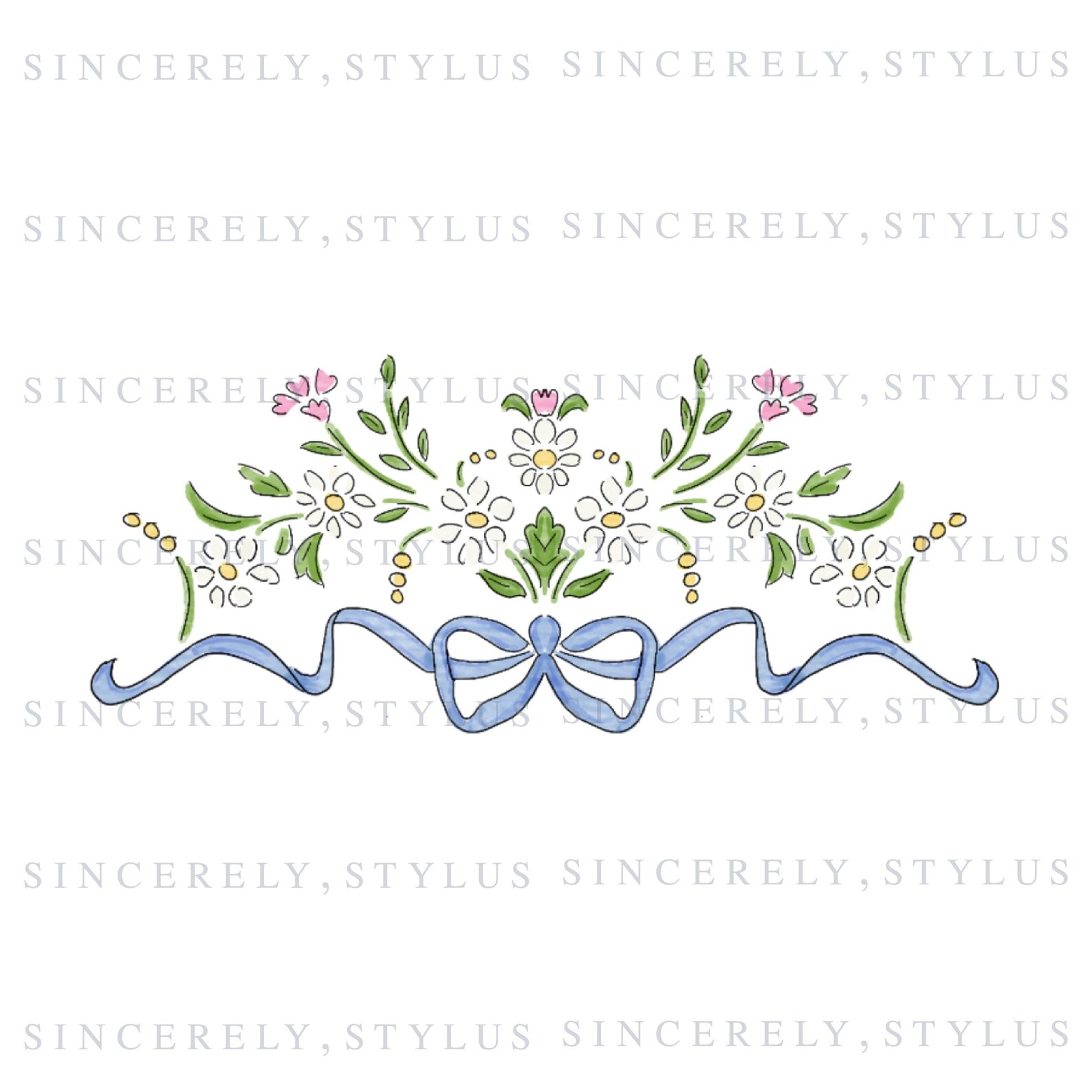 Floral Bow Header Digital Clip Art - Instant Download - Etsy