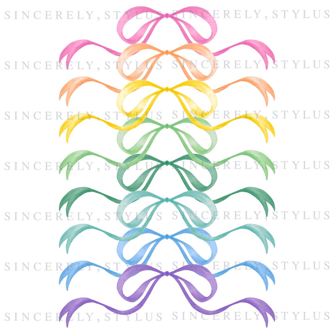 Rainbow Bow Clipart, Rainbow Bows, Watercolor Bows - Etsy