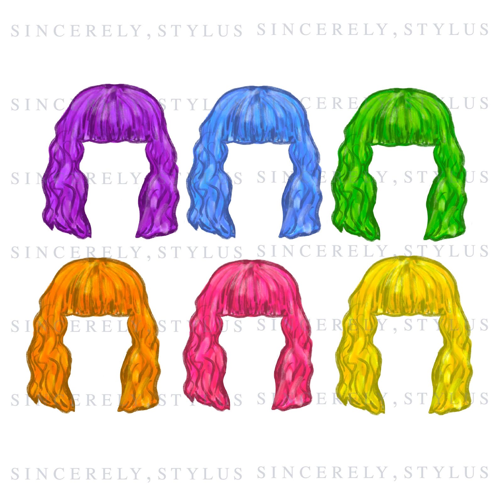 Colorful Wigs Clipart, Wiggin Out Clipart, Wigs, Wig Clipart - Etsy