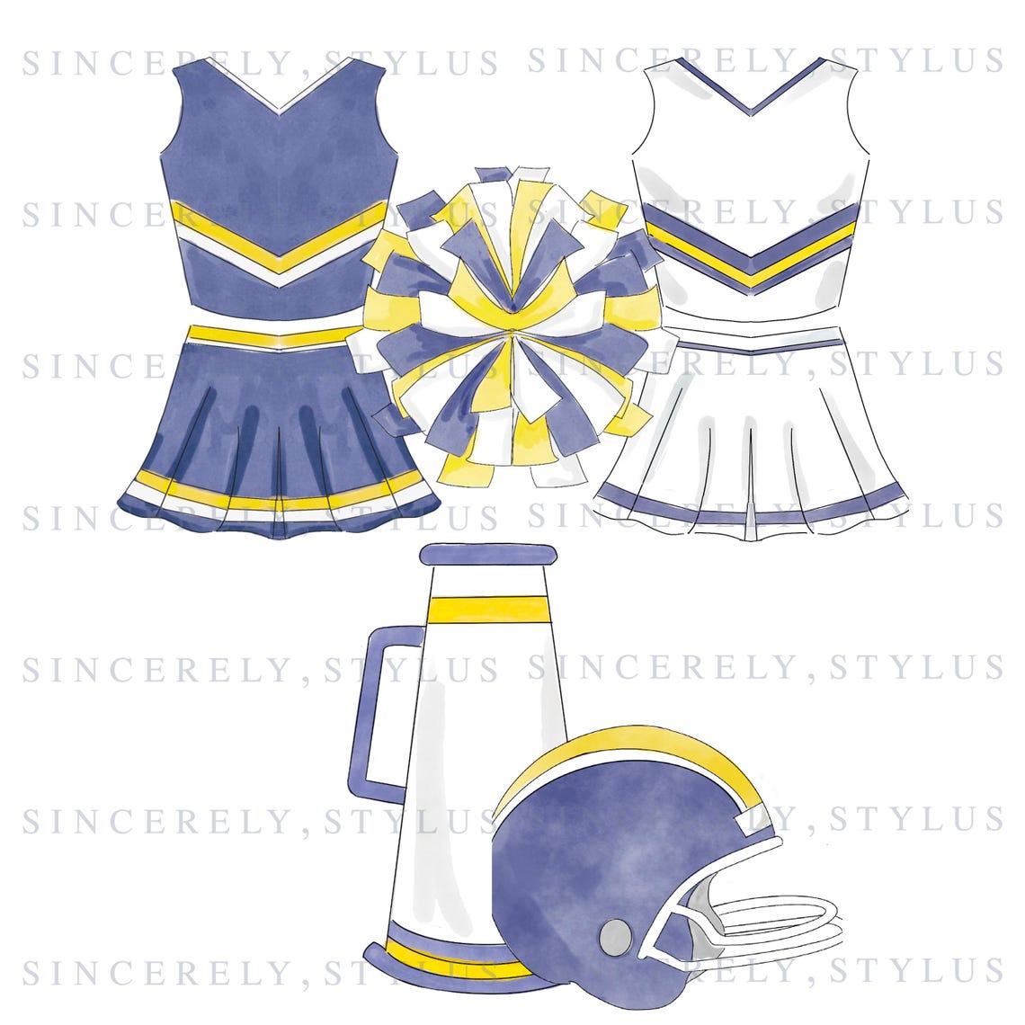 Navy and Gold Cheerleader Clipart, Watercolor Cheer Clipart, Football ...