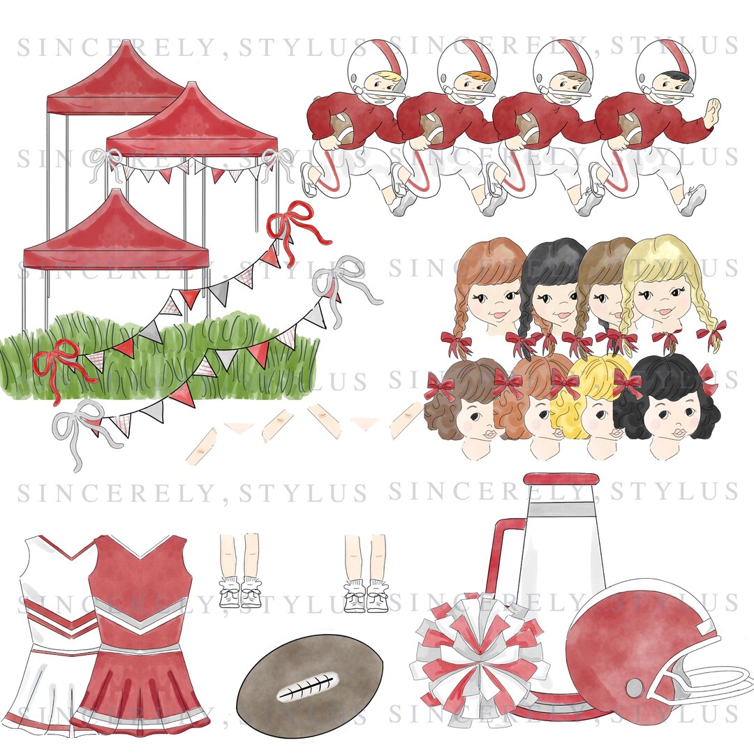 FULL Set Crimson and White Cheerleader Clipart, Watercolor Cheer ...